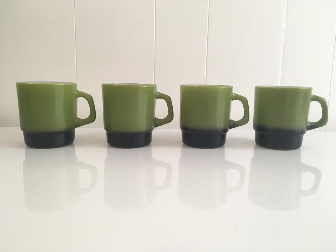 Green Anchor Hocking Fire King Mugs Set of Four (4) Black | Check ...