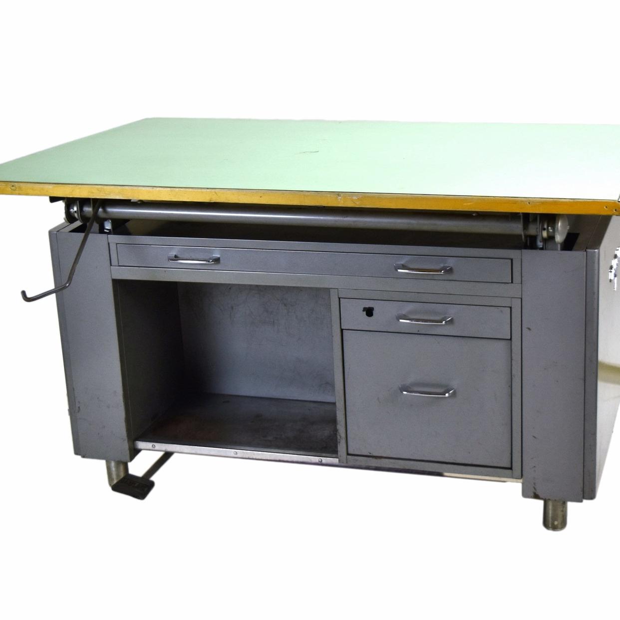 Vintage Industrial Desk O-Matic Brutalist Tanker Drafting Table ...