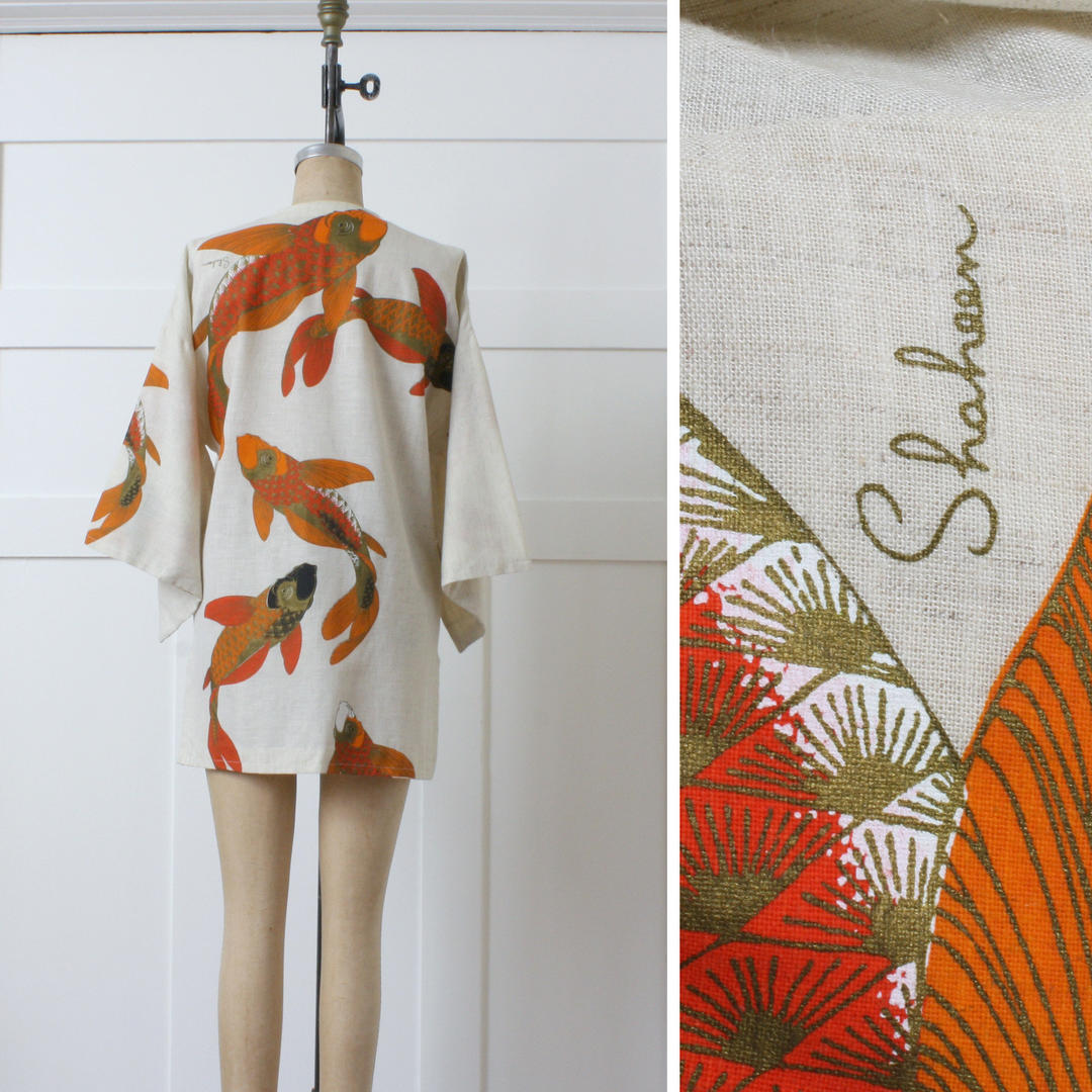 vintage Alfred Shaheen fabric koi fish jacket • 1970s kimono sleeve | Living Threads Vintage ...