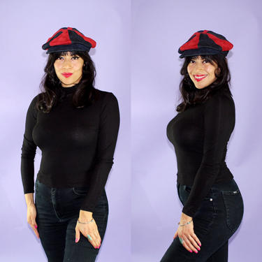 SUPERFLY vintage 1960's buttery soft navy blue and red newsboy ...