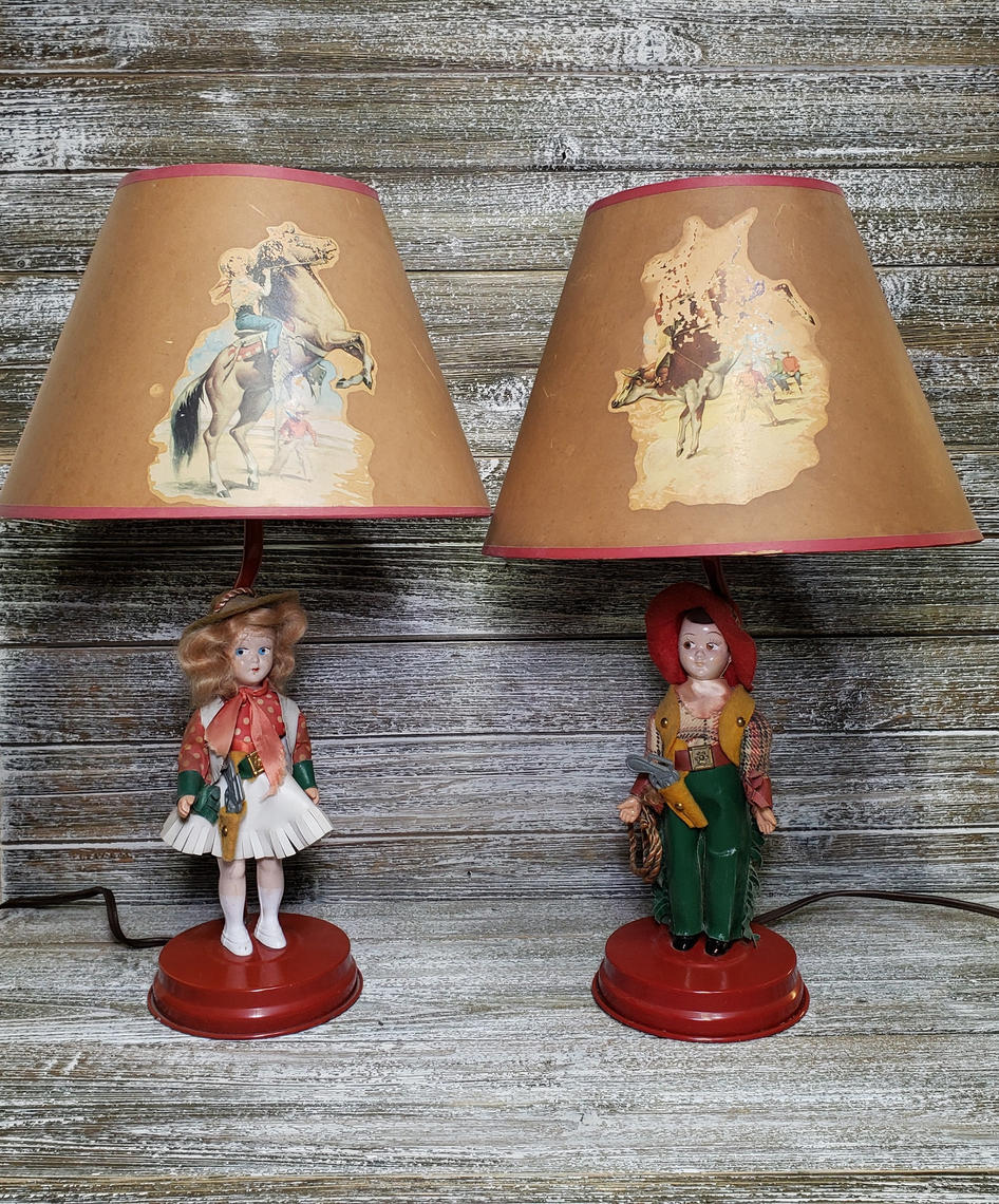 Vintage Cowboy & Cowgirl Lamps + Original Shades, 1940s Country Western ...