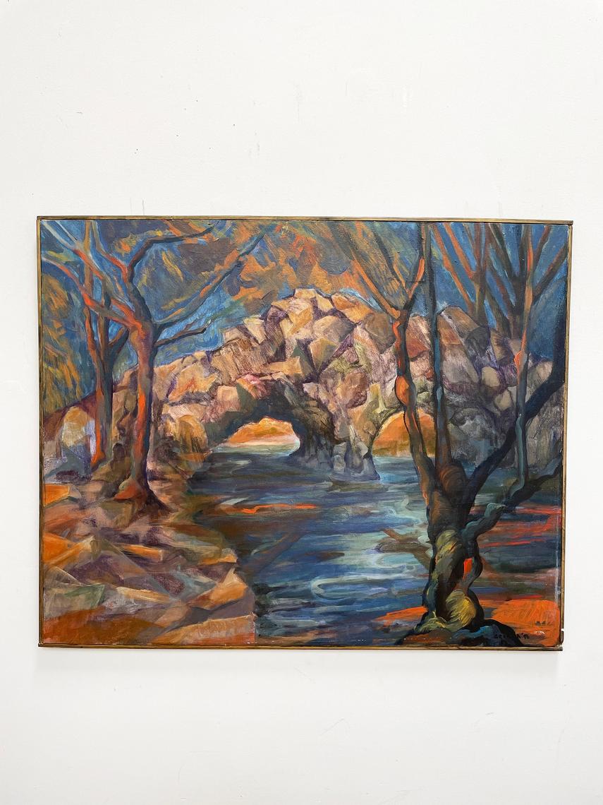 Vintage Cubist Landscape Painting Abstract Caves Water Tree 90s | 330 ...