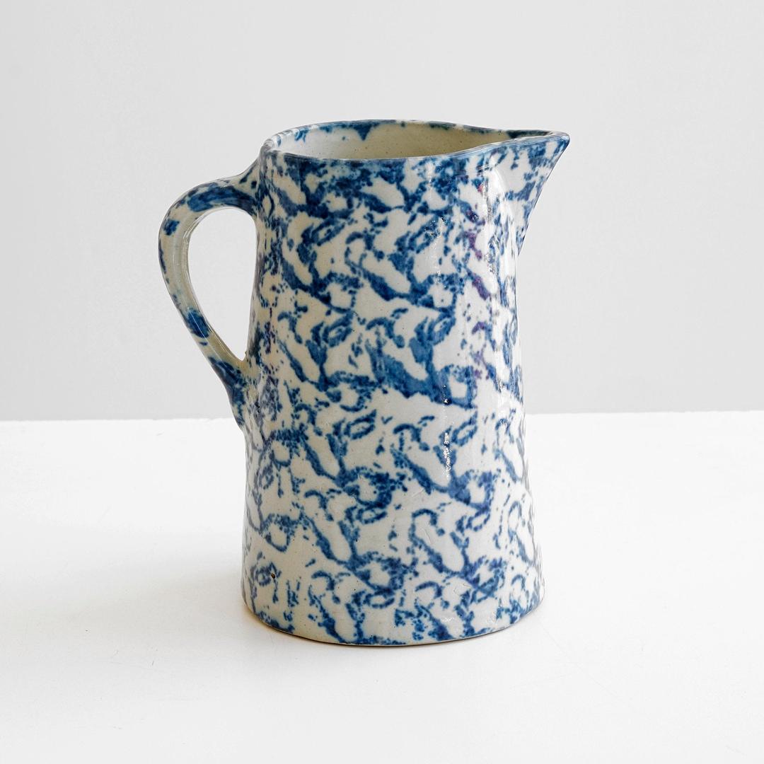 19th century sponge ware pitcher, antique spongeware pitcher, blue and ...
