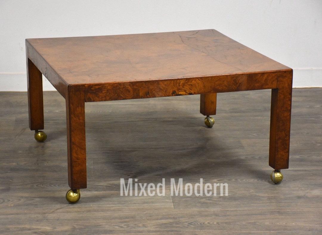 Milo Baughman Style Square Burl Coffee Table | Mixed Modern | Nashua, NH