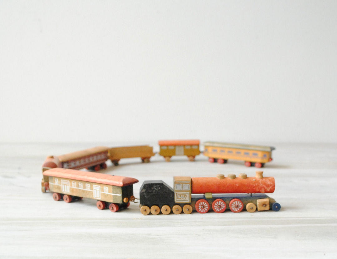 Vintage Wood Train Set, Kids Toy Train, Wooden Train Set, | Little Dog ...