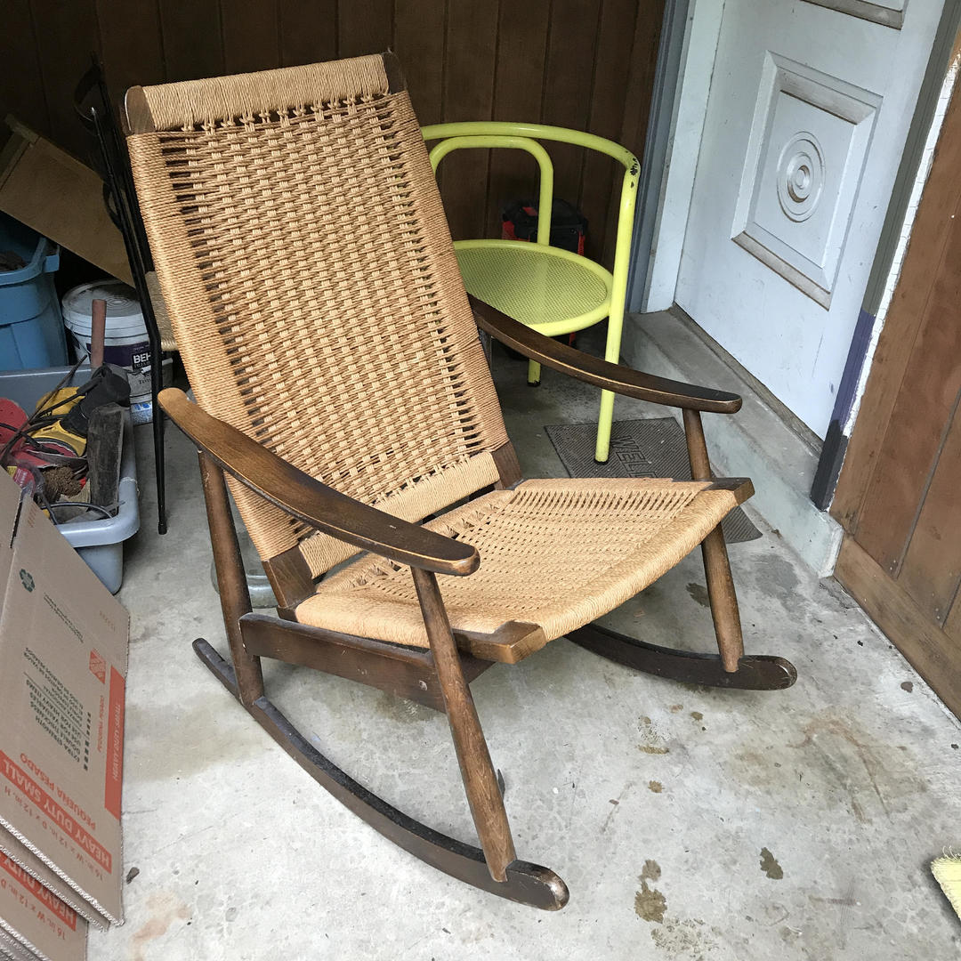 Hans Wegner style Rope Rocking Chair Rush High Back Rocker | Brain ...