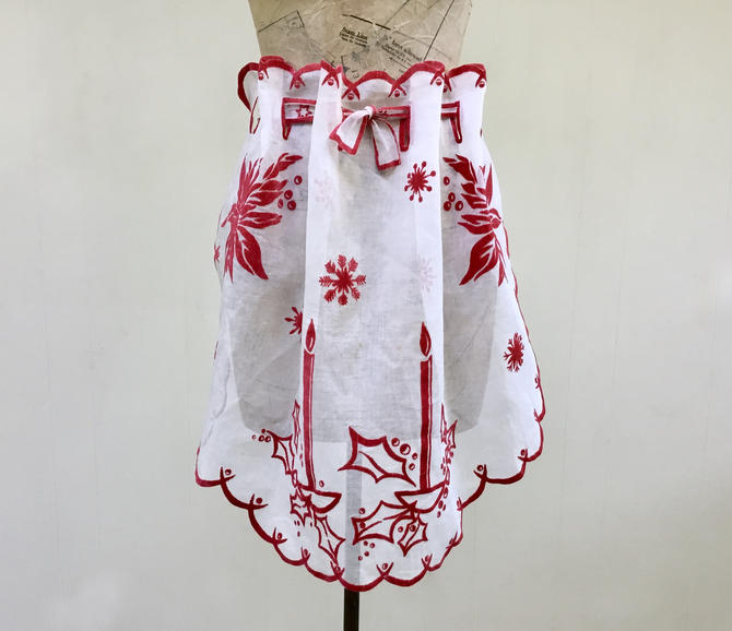 Vintage Red Sheer Half Apron Embroidery Lace Detail Vintage Valentine's ...