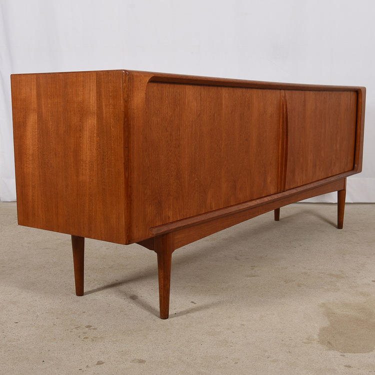 Organic Danish Teak Tambour Door Sideboard w / Sculpted Pulls | Modern ...