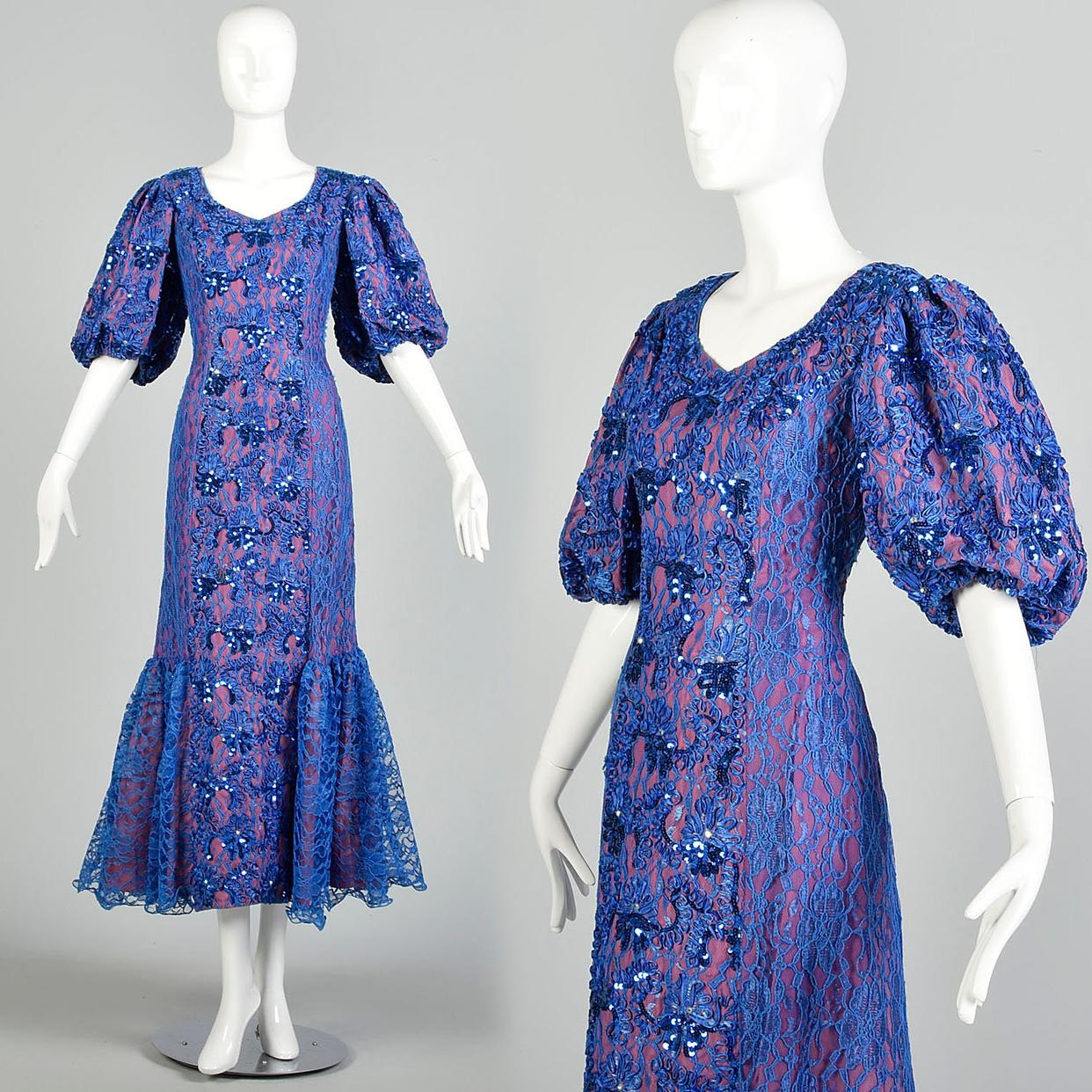 XL 1980s Mike Benet Formals Blue Sequin Lace | Style & Salvage ...