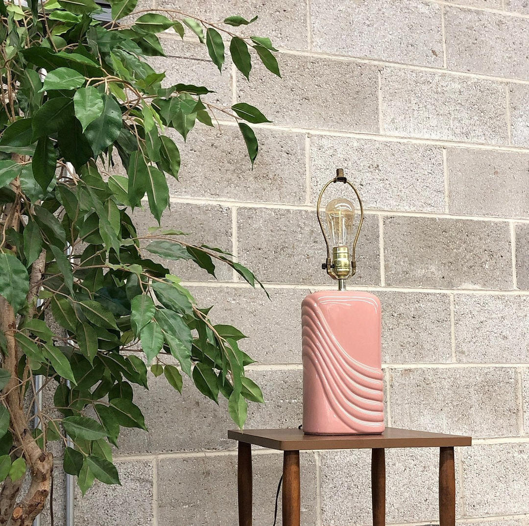 Vintage Table Lamp Retro 1980s Pink Ceramic Table Lamp + Art ...