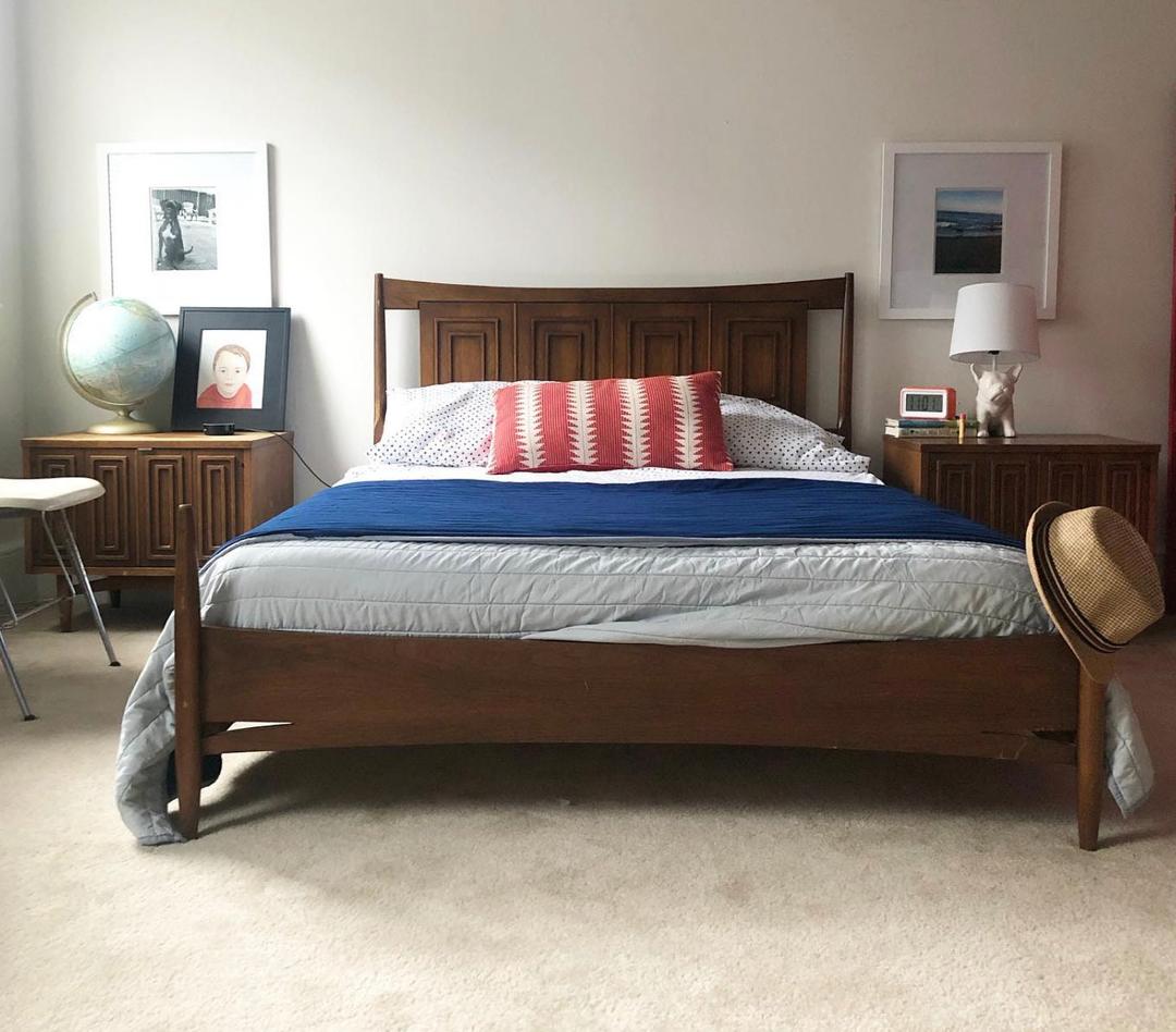 Mid Century Broyhill Sculptra bed headboard footboard side rails Ross Design Company Hampton VA