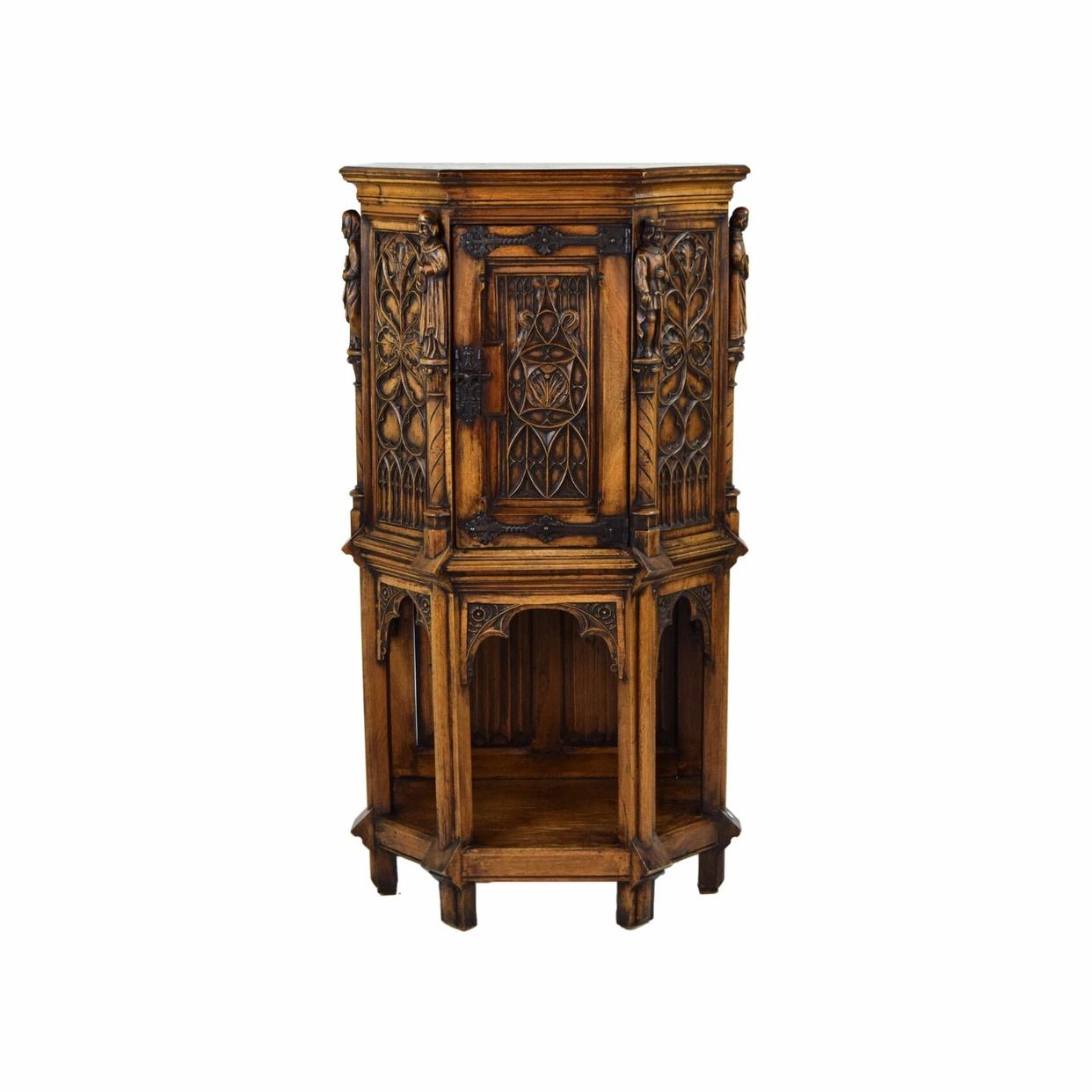 Antique Gothic Communion Cabinet Carved Religious Figures Knight ...