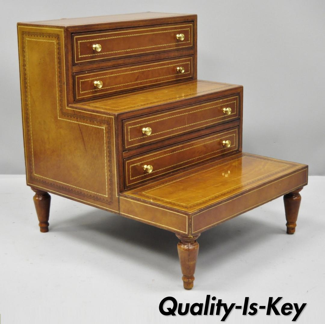 Maitland Smith Tooled Leather Wrapped English Style Library Step Side ...