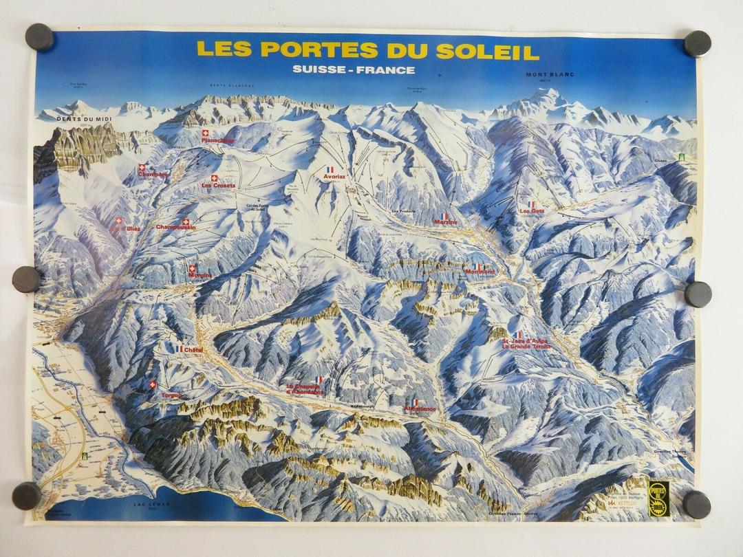 Vintage LES PORTES DU SOLEIL SKI MAP TRAVEL POSTER ART | Urban Rummage ...
