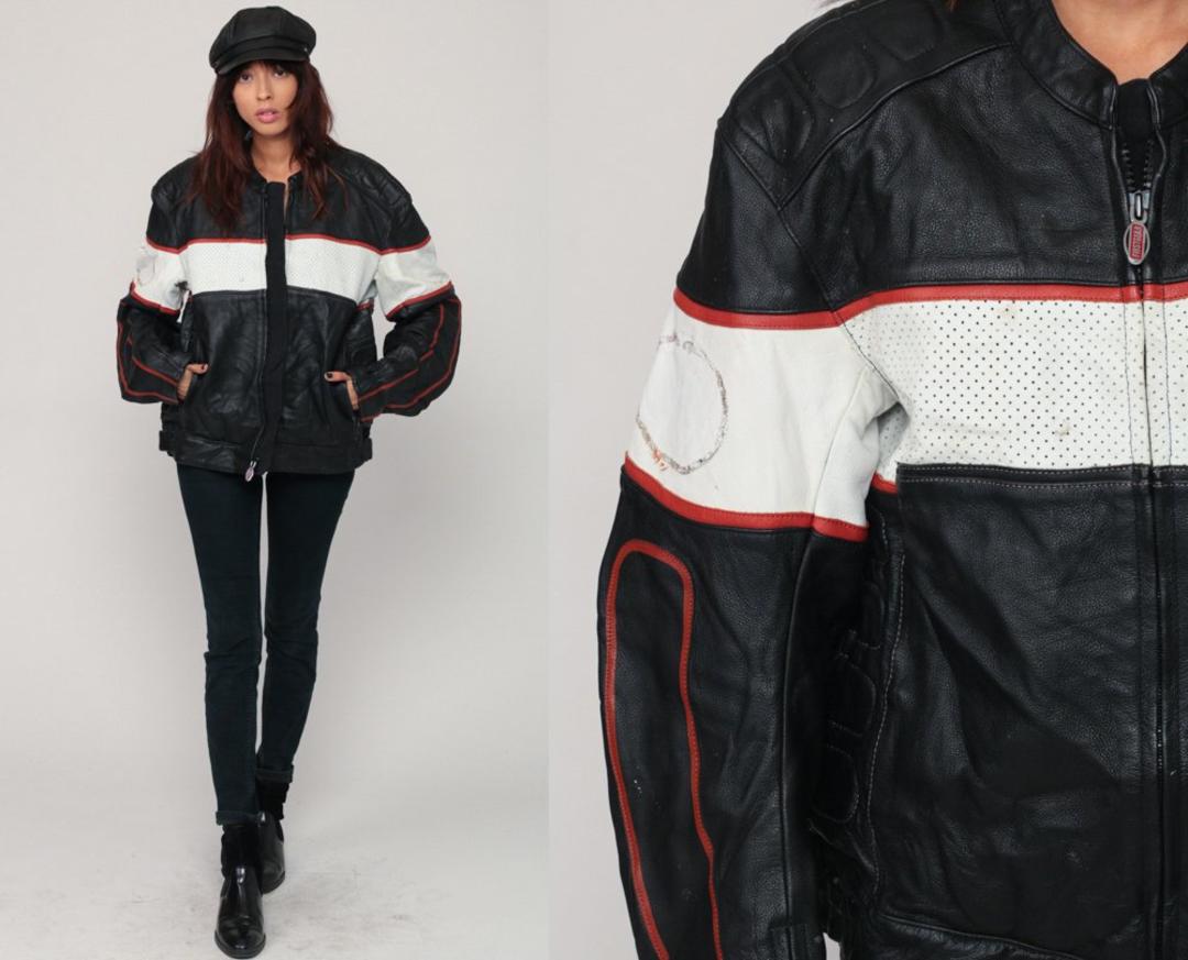Black Leather Jacket FIRSTGEAR Javket 90s Black MOTORCYCLE Biker Jacket ...
