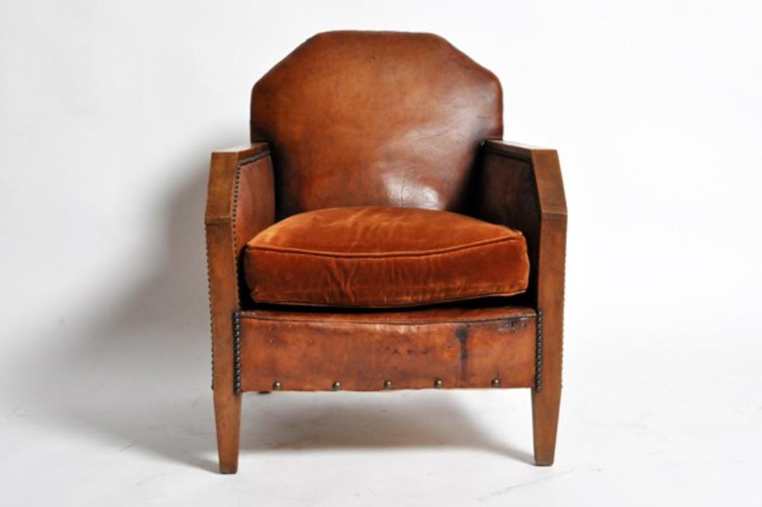 French Art Deco Leather Club Chair with Walnut Arms | The Golden ...