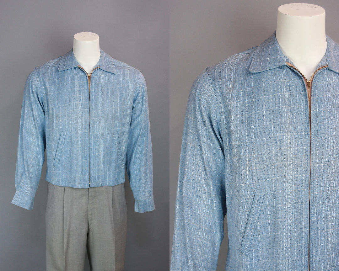 1950s Ricky Jacket | Vintage 50s Men's Pale Blue Gabardine Jacket ...