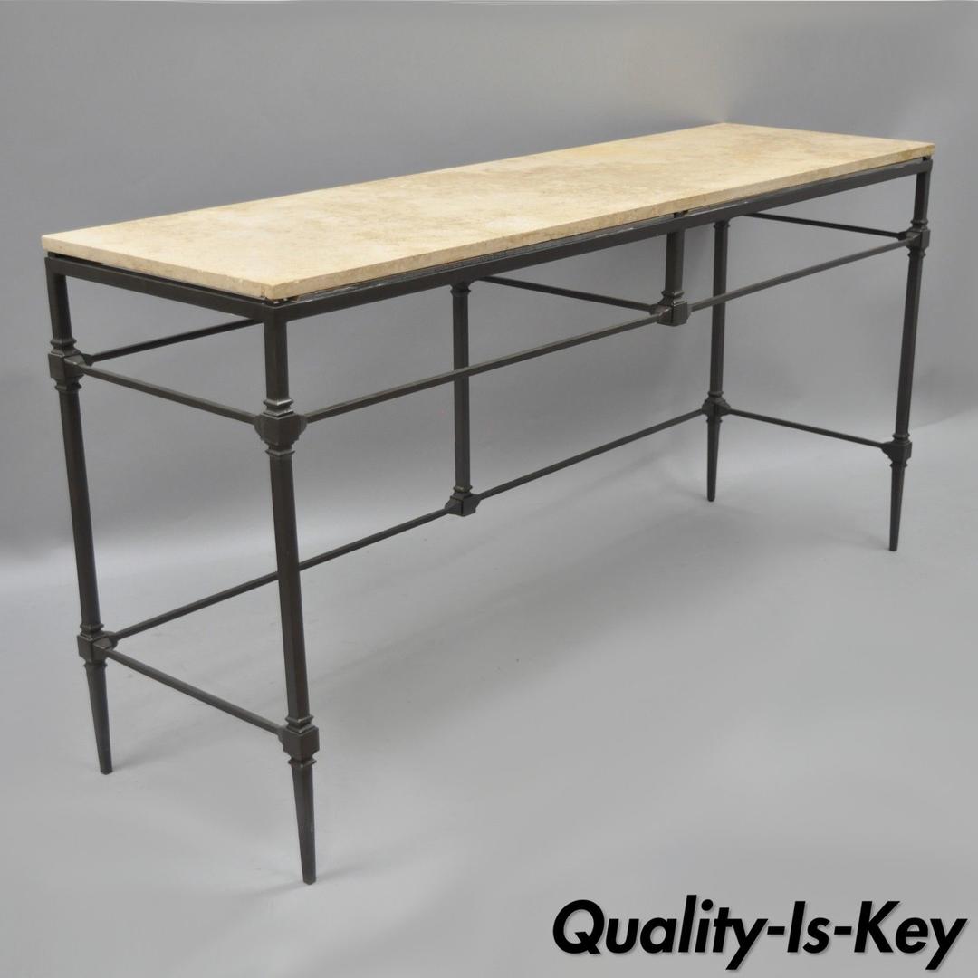 Iron & Travertine Top Long Console Hall Sofa Table 60" (B) by | Quality ...