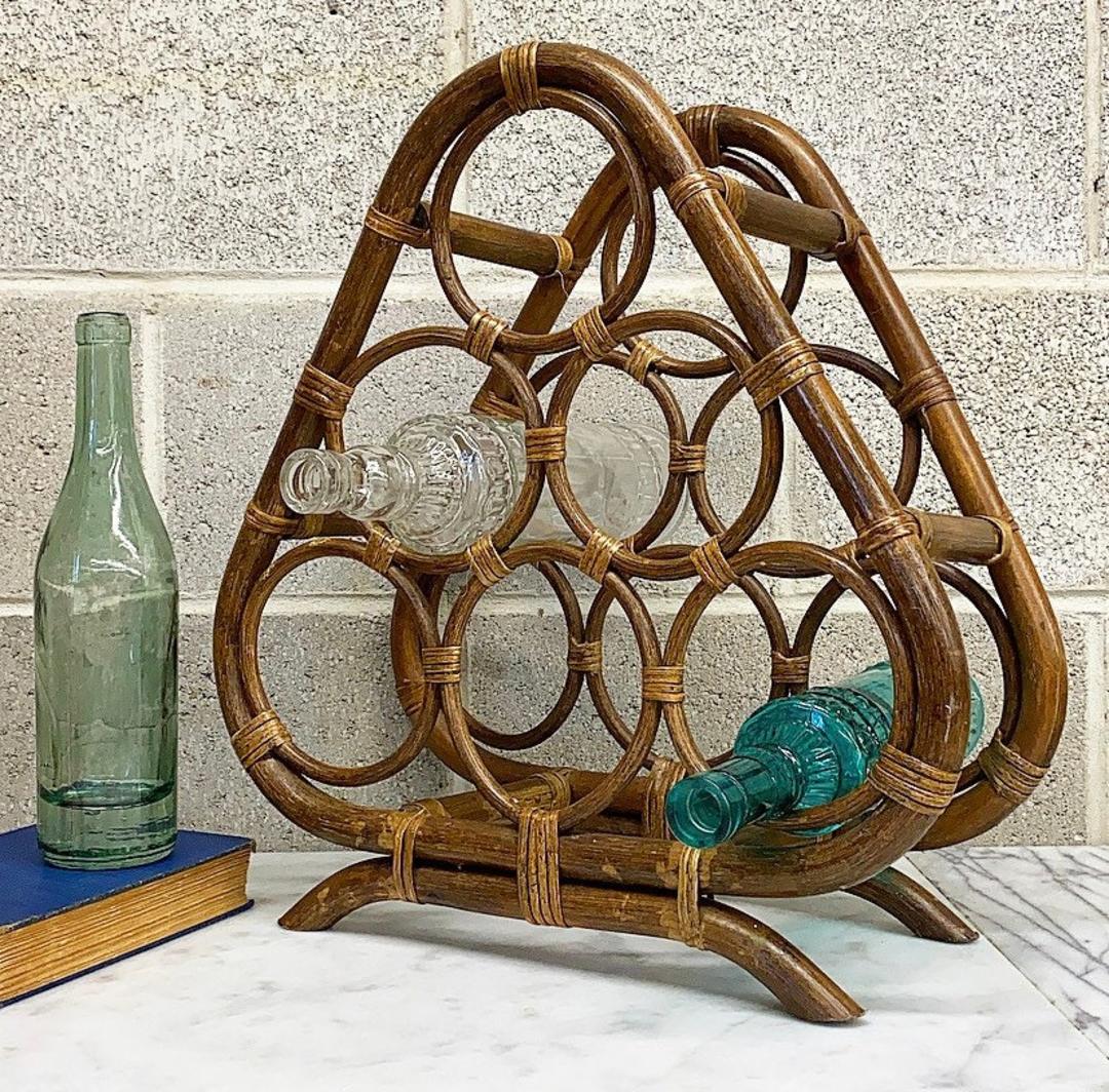 Vintage Wine Rack Retro 1980s Bohemian + Bent Rattan and Straw ...