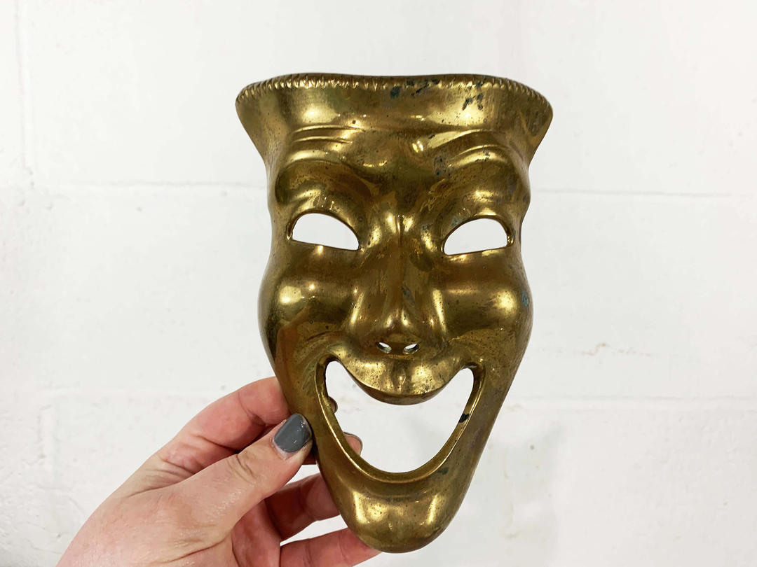 True Vintage Brass Theater Face Mask Comedy Tragedy Smile Now | Check ...