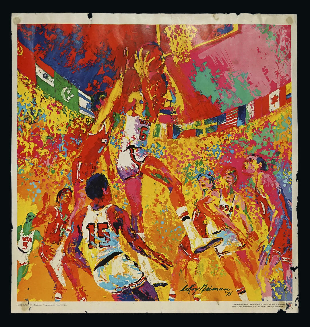 1976 Leroy Neiman Poster Basketball Olympics NBA Vintage Burger King ...