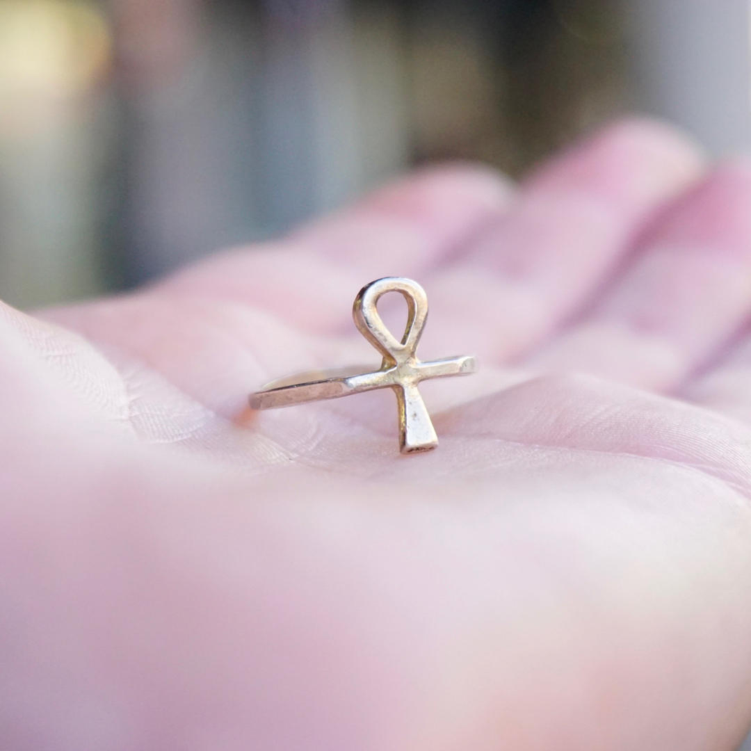 Vintage Sterling Silver Ankh Ring, Egyptian Ankh Cross Ring, Thin ...