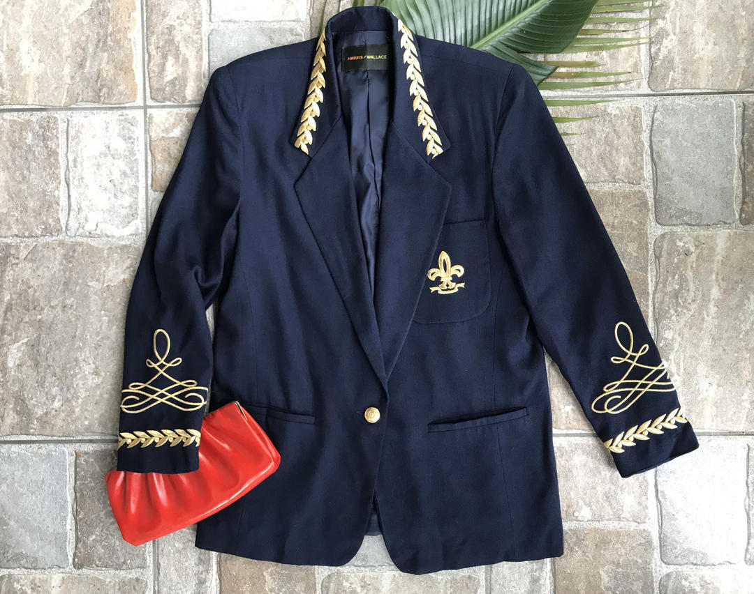 Vintage Navy Blue Long Blazer Nautical Style Women's Loose Fit | The ...