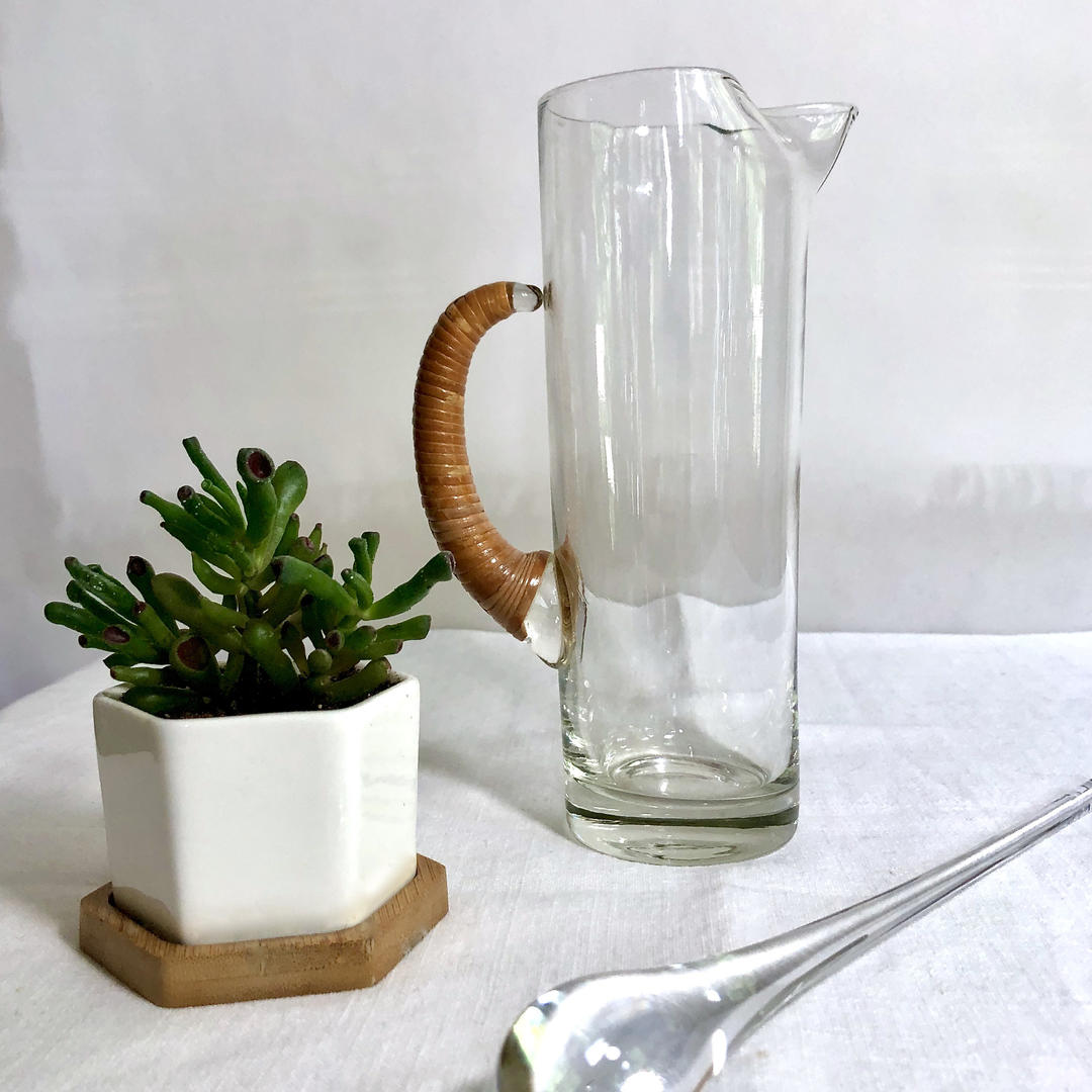Vintage Glass Pitcher with Wicker Rattan Wrapped Handle - Carl ...