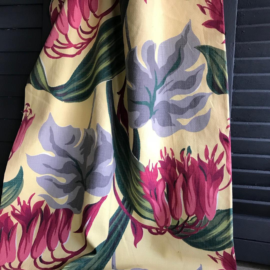 1 Yard Barkcloth Drapery Fabric, Tropical Floral Foliage, Interior ...