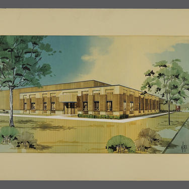 1976 KRC Mid Century Modern Architectural Rendering Design Watercolor ...