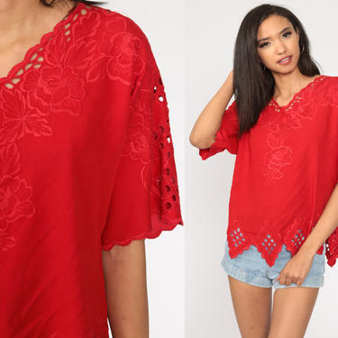 Red Cut Out Top Bali Blouse Boho Shirt 80 | Shop Exile - Tucson, AZ | ATTIC