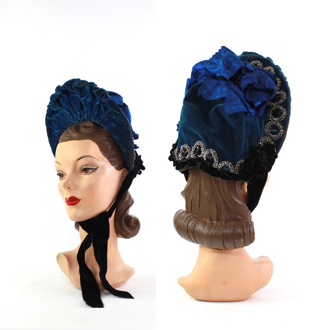 Victorian Cerulean Blue Beaded Bonnet - Victorian Bonnet - Victorian ...