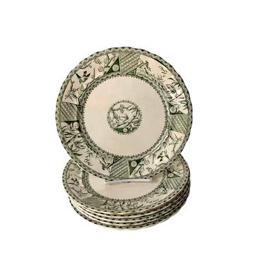 Antique Green Transferware Plates- Set of 6 | FunkyRelic - San Antonio ...