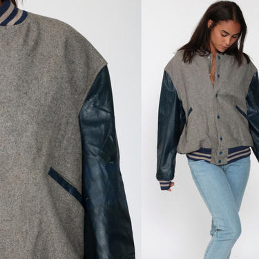 Grey Letterman Jacket Wool Varsity Jacket LEATHER Sleeves | Shop Exile ...