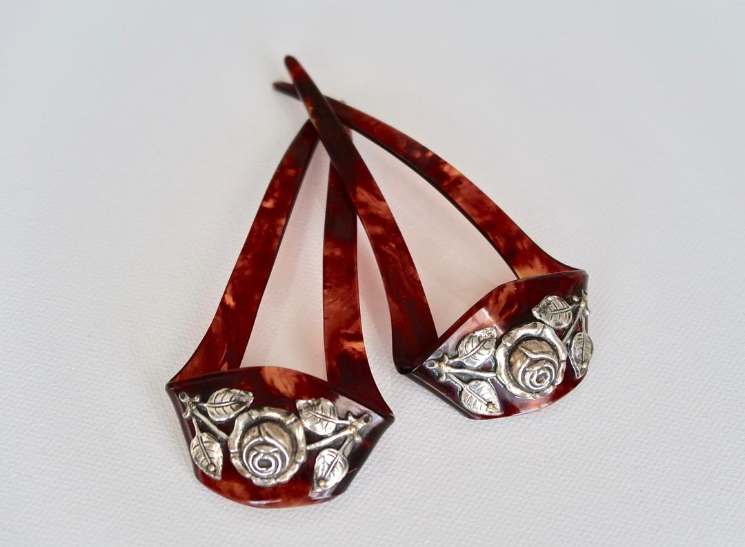 Pair Art Nouveau Silver Roses Hair Combs, Arts & Crafts Combs, | Comb ...