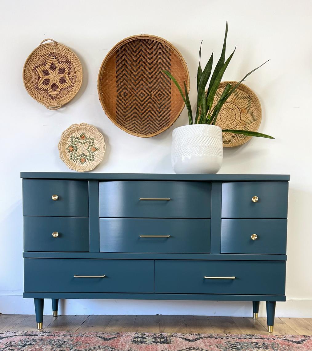AVAILABLE- Blue Mid Century Dresser | Julie Simple Redesign | Grand ...
