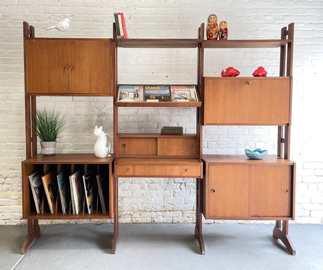 Mid Century Modern Walnut MODULAR Free Standing WALL UNIT / Room ...