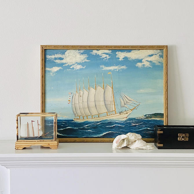 Antique Historical Ship Oil Painting Seven Masted Thomas W Lawson | Mod ...