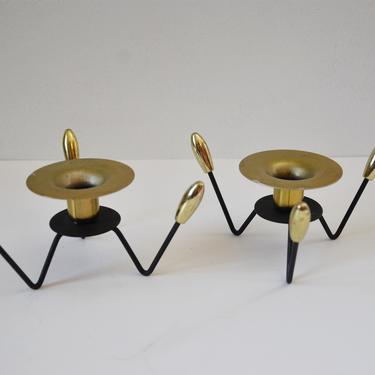 Mid-Century Atomic Modern Black & Brass Candle Holders - | Sourced ...