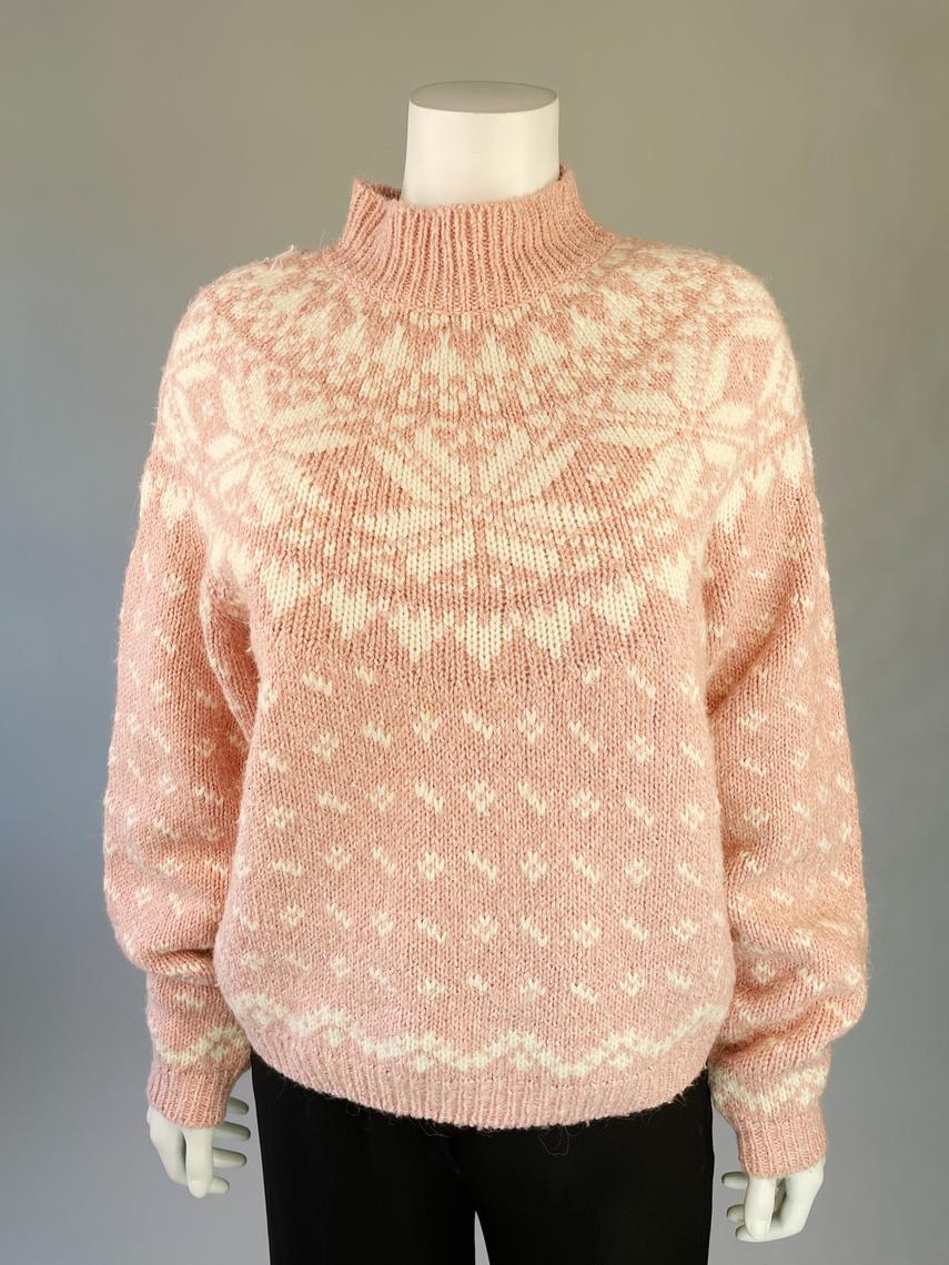 1980's Soft Pink Fair Isle Mock Turtleneck Sweater | Prototype Vintage ...