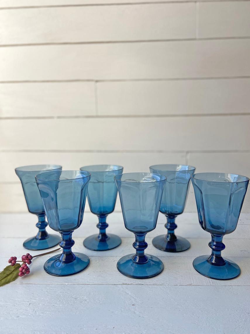 Vintage Lenox Blue Crystal Glasses, Navy Blue Water Goblets, Wines ...