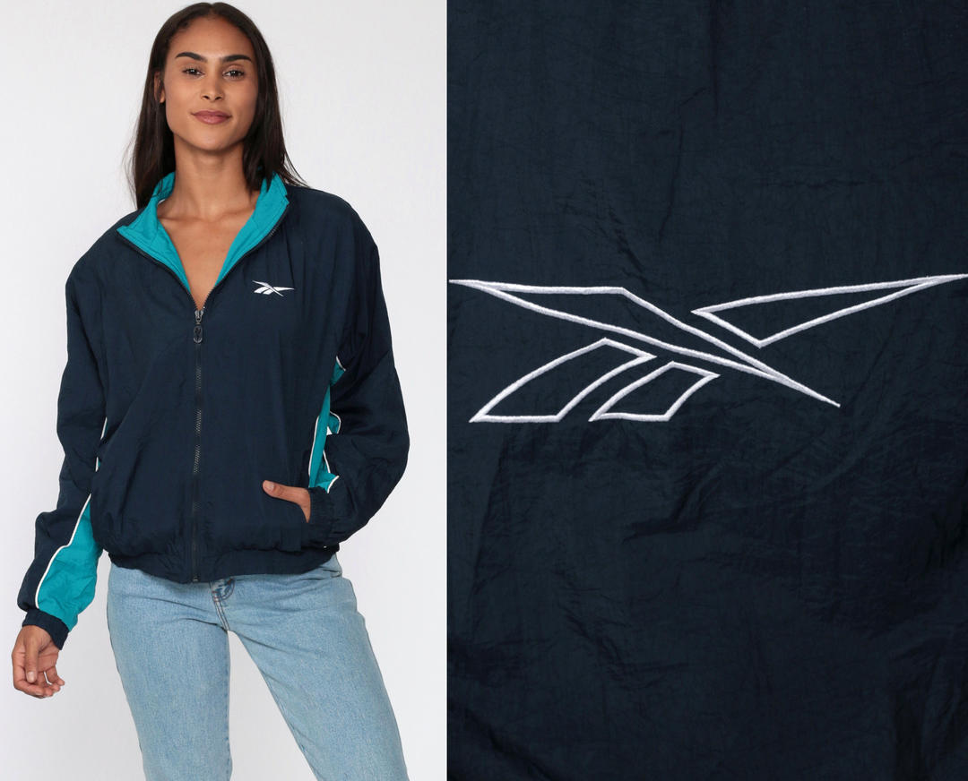 Blue REEBOK Windbreaker Jacket 90s Nylon Shell Zip Up Jacket | Shop ...