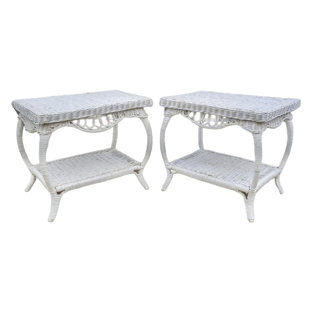 COMING SOON - Vintage Curve-Legged Coastal White Wicker Side Tables ...