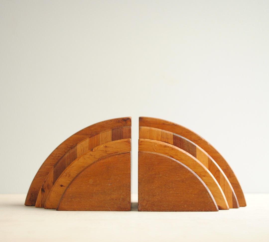 Vintage Wooden Bookends, Art Deco Style Wood Bookends, Arched Bookends ...