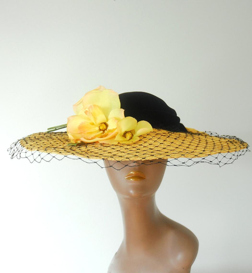 Ingrid Crain 1940s straw hat, velvet wide brim hat, kentucky ...