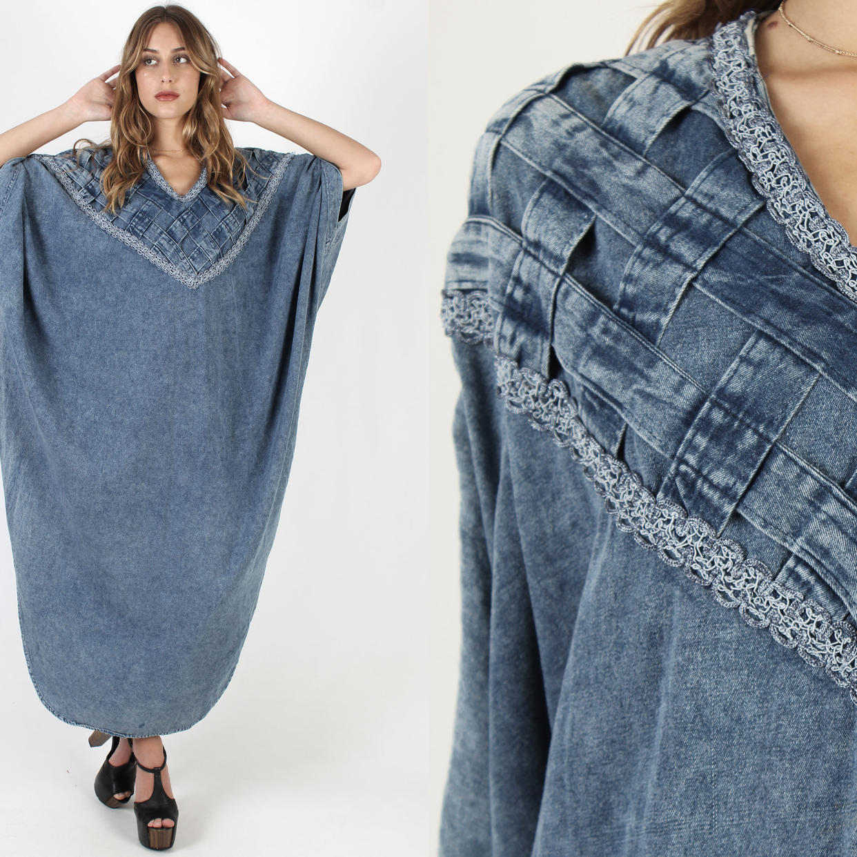 Oversized Denim Caftan Dress / Acid Wash Jean Dress / | American ...
