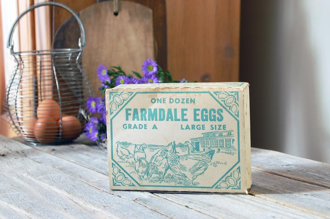 Vintage cardboard egg box / one dozen eggs Farmdale Eggs box ...