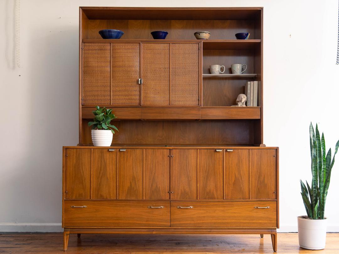 Vintage MCM Walnut Mid Century Two Piece China Cabinet by | Blink ...