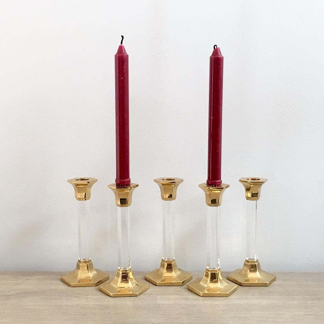 Lucite Brass Candlesticks Candle Holders Set of Five Modern MCM | Mod ...