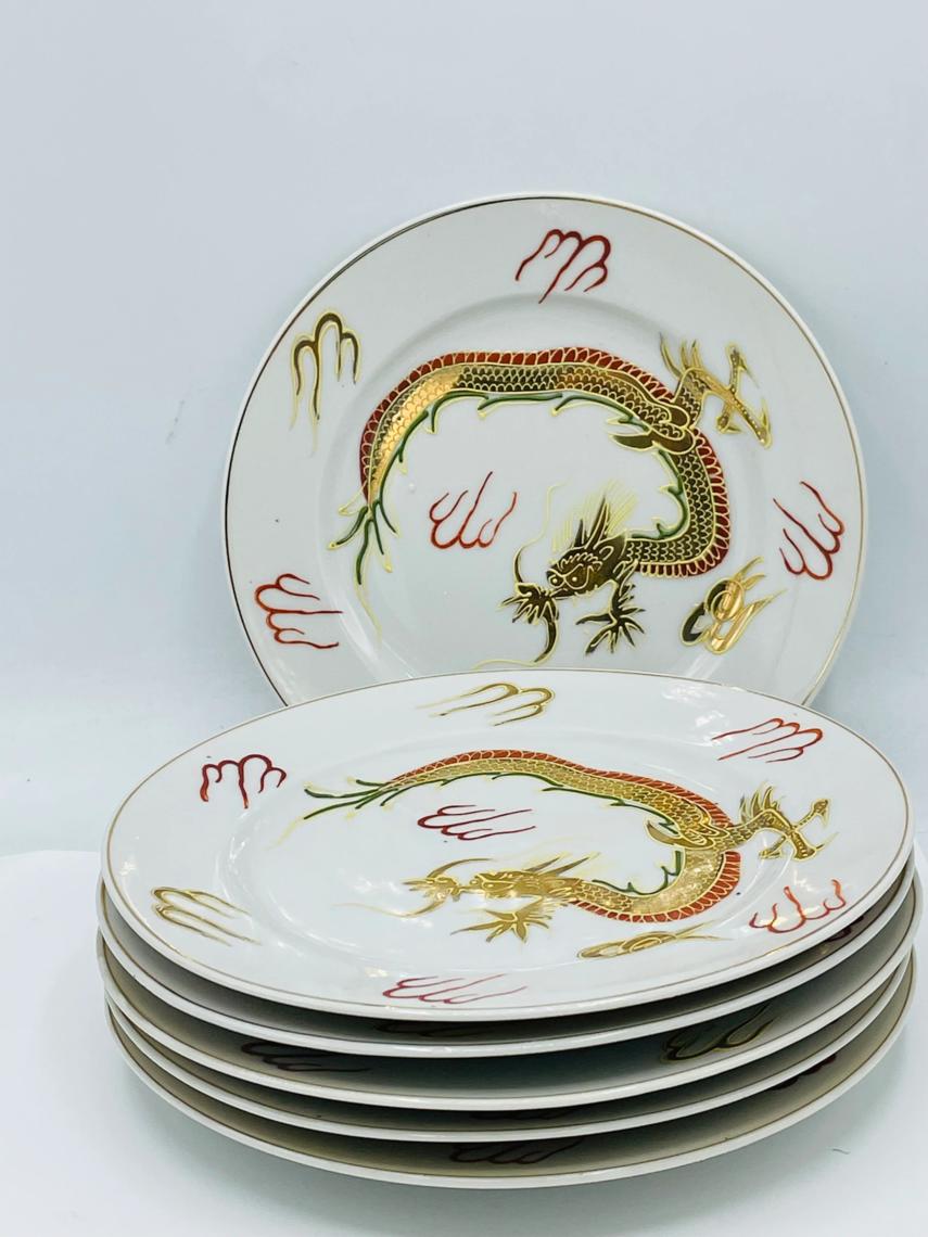Vintage Dragonware dessert plates set of 6 Moriage Golden Dragon ...